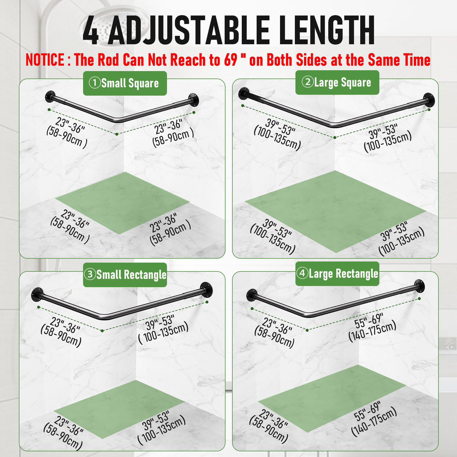 APPENIN WINTER PARK CORP L Shaped Shower Curtain Rod - [23''-53''] X ...